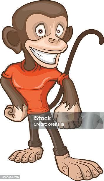 Pria Monyet Berpakaian Kaos Monyet Berdiri Dan Tersenyum Ilustrasi Stok