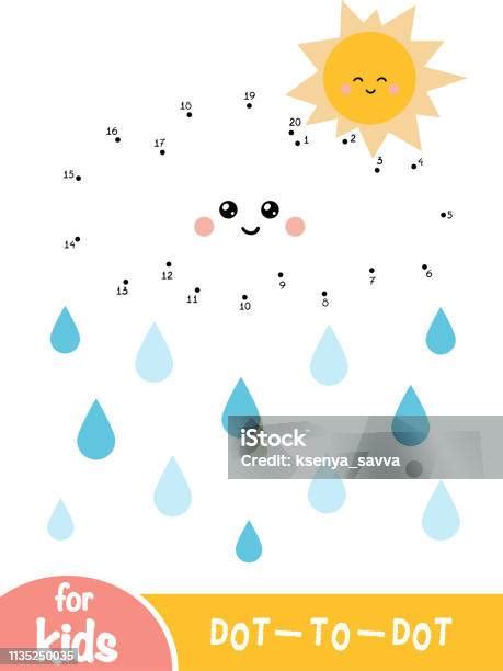숫자 게임 도트 아이 들을 위한 점 게임 구름과 태양 푸른 하늘에 빗방울 0명에 대한 스톡 벡터 아트 및 기타 이미지 0명