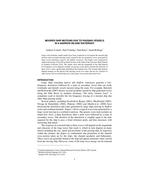 Pdf Moored Ship Motions Due To Passing Vessels In A Narrow Inland Waterway