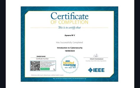 Completed Cybersecurity Course With Ieee Apsara M Vasudevan Posted On The Topic Linkedin
