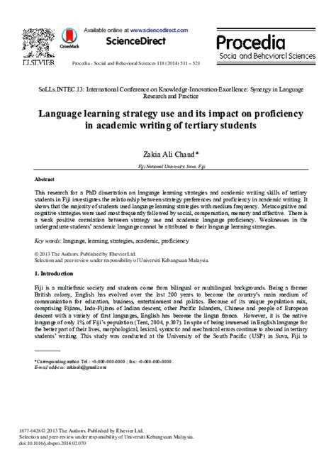 Pdf Language Learning Strategy Use And Its Impact On Proficiency In Academic Writing Of