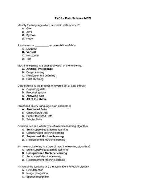 Tycs Data Science Mcq 2 Pdf Machine Learning Data Warehouse