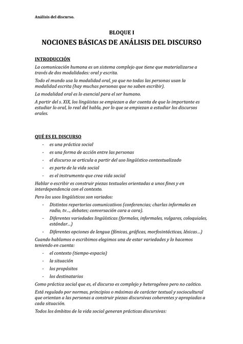 Bloque I Análisis Del Discurso Bloque I Nociones BÁsicas De AnÁlisis