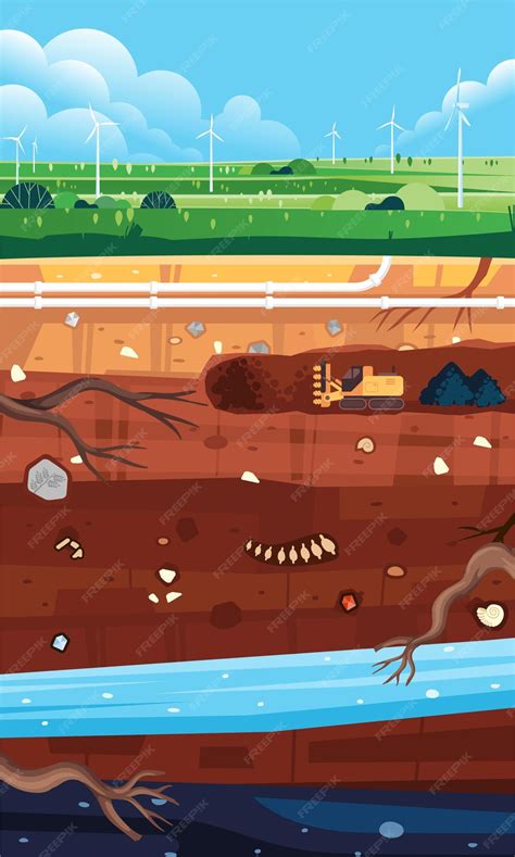 Premium Vector Soil Layer With The Top Layer Of Hill Green Land With Renewable Energy