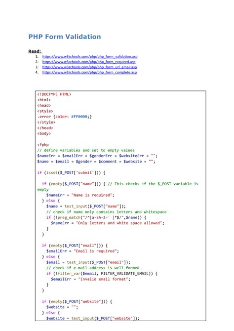 PHP Part6 Ascascascascscsacascsa PHP Form Validation Read 1 Studocu