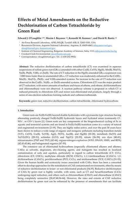 Pdf Effects Of Metal Amendments On The Reductive Dechlorination Of Carbon Tetrachloride By