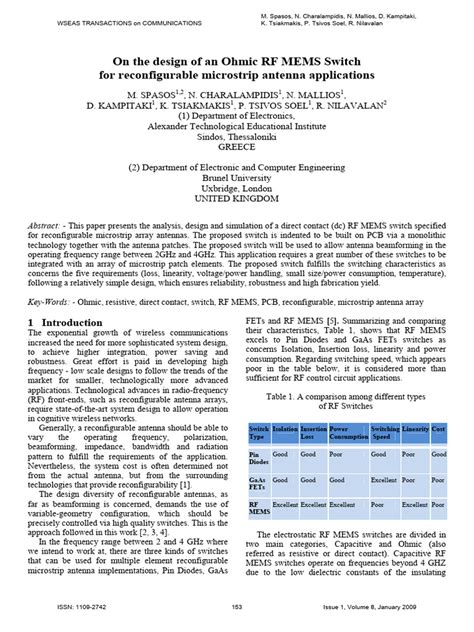 On The Design Of An Ohmic Rf Mems Switch 2 Pdf Antenna Radio Electrical Engineering