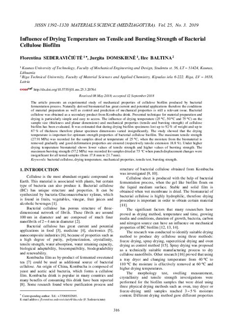 Pdf Influence Of Drying Temperature On Tensile And Bursting Strength Of Bacterial Cellulose