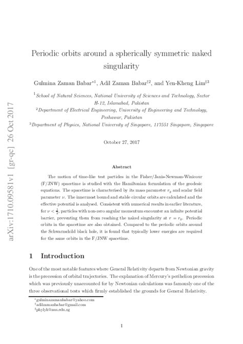 Pdf Periodic Orbits Around A Spherically Symmetric Naked Singularity