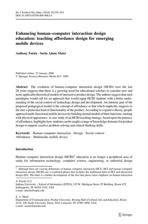 Pdf Enhancing Human Computer Interaction Design Education Teaching Affordance Design For