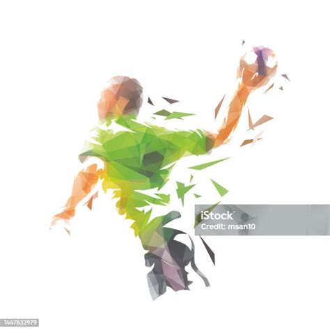 핸드볼 선수는 공을 던지고 삼각형에서 낮은 다각형 격리 벡터 삽화 핸드볼 로고 핸드볼 팀 스포츠에 대한 스톡 벡터 아트 및 기타 이미지 핸드볼 팀 스포츠 핸드볼 반칙