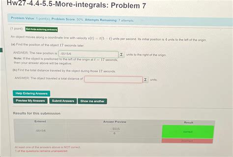 Solved Hw27 44 55 More Integrals Problem 7problem Value