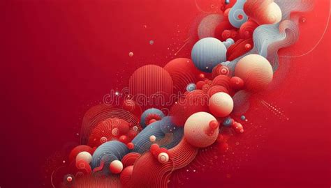 Dynamic Red And Blue Abstract Design With Flowing Spheres And Wavy Lines Ideal For Creative