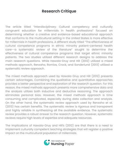 Research Critique Essay [640 Words] Nursing Paper