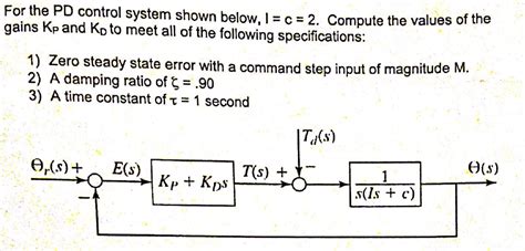 Solved For The PD Control System Shown Below L C Chegg
