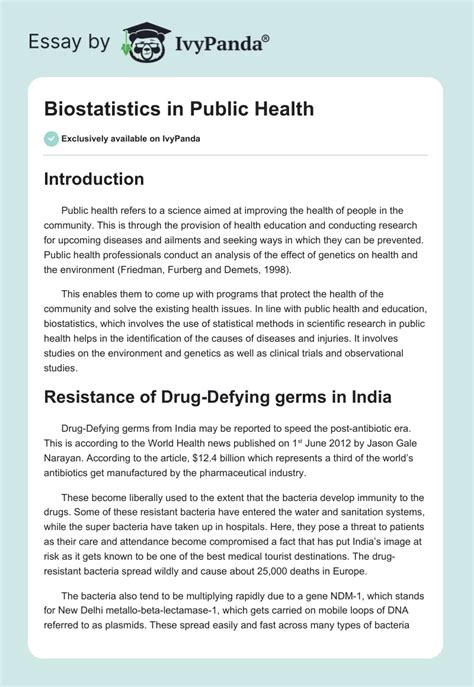 Biostatistics In Public Health 666 Words Essay Example