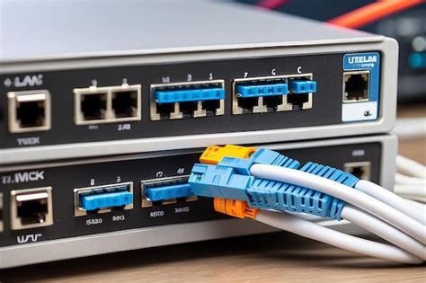Selective Focus Ethernet Cables And Network Switching Hub Premium Ai