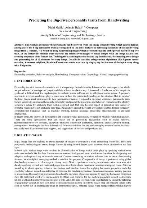 Pdf Predicting The Big Five Personality Traits From Handwriting