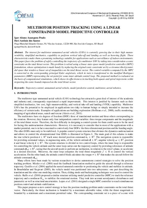 Pdf Multirotor Position Tracking Using A Linear Constrained Model