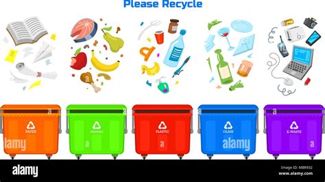 Recycling Garbage Elements Bag Or Containers Or Cans For Different Trashes Sorting And Utilize