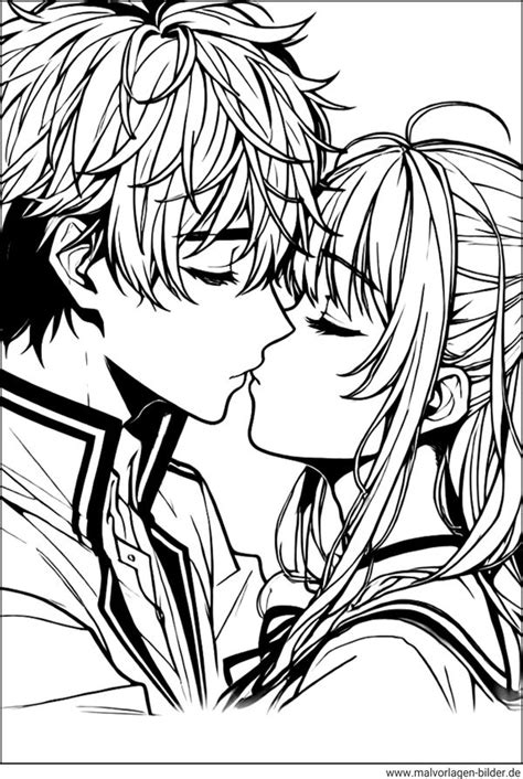 Anime Junge Und Mädchen Küssen Sich Ausmalbild