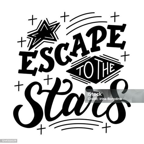 별에 탈출 흰색 배경에 벡터 이미지 엽서 포스터 커버 머그컵 프린트 티셔츠 배낭 디자인용 검은색에 대한 스톡 벡터 아트 및 기타