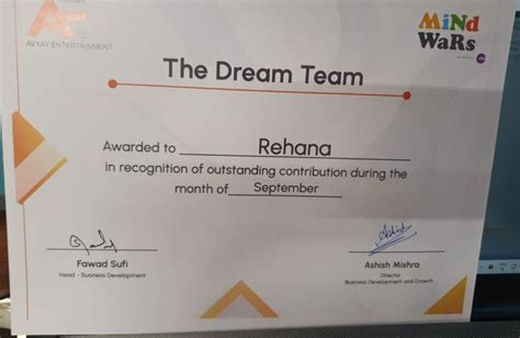 Rehana Hussain On Linkedin Dreamteam Certificate