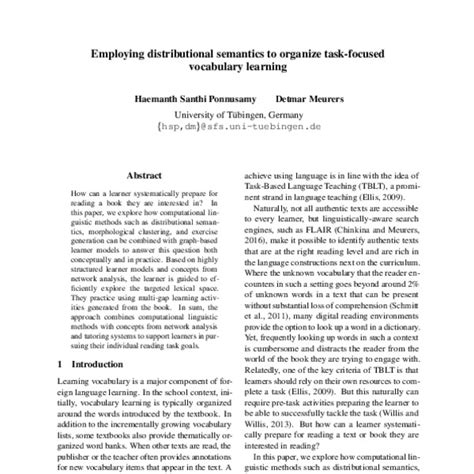 Employing Distributional Semantics To Organize Task Focused Vocabulary