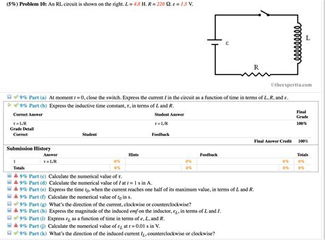 Solved 5 Problem 10 An RL Circuit Is Shown On The Right L Chegg Com