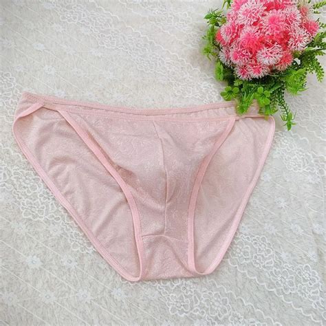 Men Sexy Ice Silk Underwear Printed Bulge Pouch Briefs Seemless Breathable Underpants Sissy