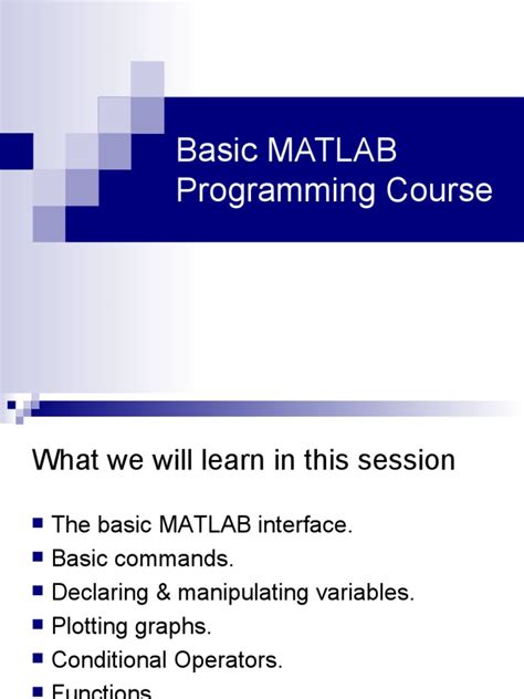 Basic Matlab Programming Course Pdf Matrix Mathematics Matlab