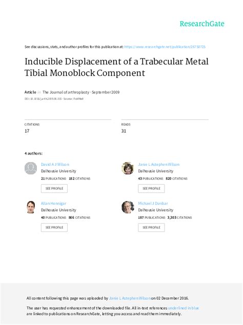 Pdf Inducible Displacement Of A Trabecular Metal Tibial Monoblock