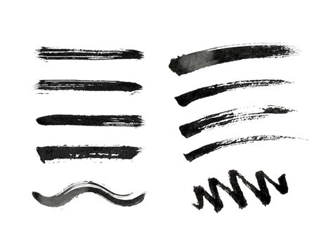 브러시 획 검정 잉크 그런 지 브러시 획 세트 프리미엄 벡터