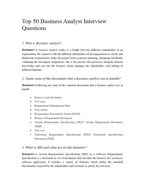 Top 50 Business Analyst Interview Questions Pdf Agile Software Development Use Case