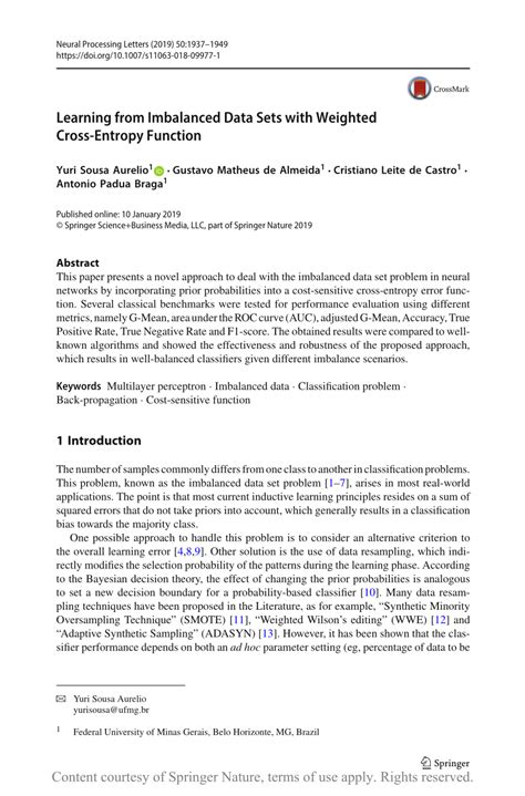 Learning From Imbalanced Data Sets With Weighted Cross Entropy Function