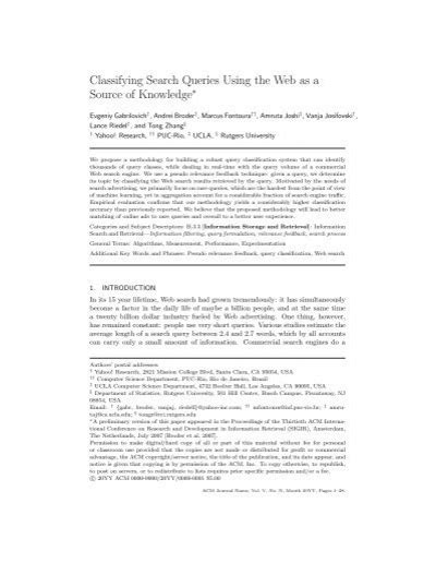 Classifying Search Queries Using The Web As A Source Of Knowledge