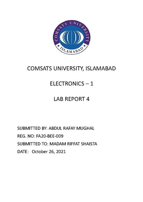 Lab Report 4 Lab Comsats University Islamabad Electronics 1 Lab Report 4 Submitted By