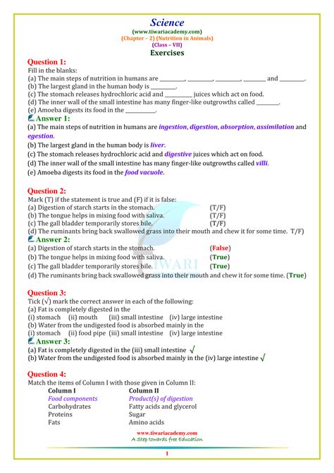 Ncert Solutions For Class 7 Science Chapter 2 Nutrition In Animals
