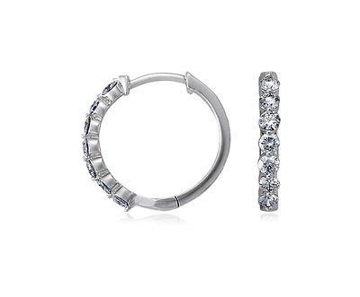 Genuine Diamond Huggie Earrings ~ Sterling Silver Hoop Earrings