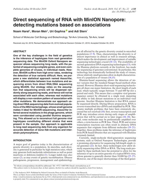 Pdf Direct Sequencing Of Rna With Minion Nanopore Detecting