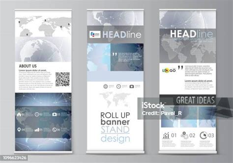 롤 배너 스탠드 수직 전단지를 편집 레이아웃의 최소한의 벡터 일러스트 레이 션 플래그 비즈니스 템플릿 디자인 기술 개념입니다 분자 구조 배경 연결입니다 개체 그룹에 대한