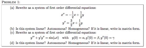 Solved Problem 1 A Rewrite As A System Of First Order