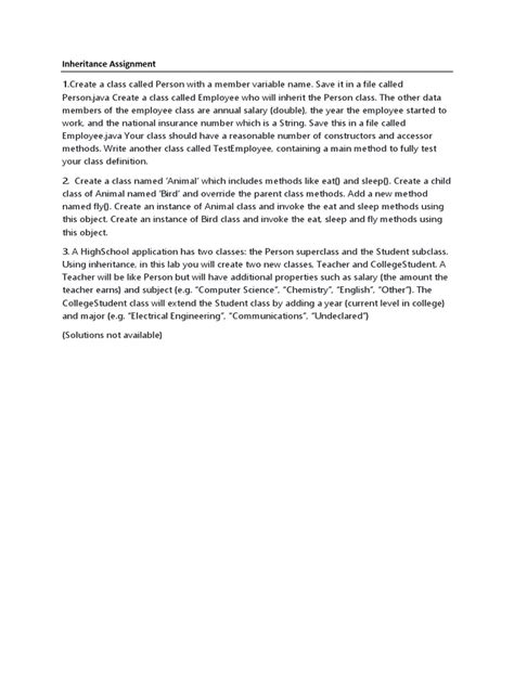 Inheritance Assignment Pdf Computers