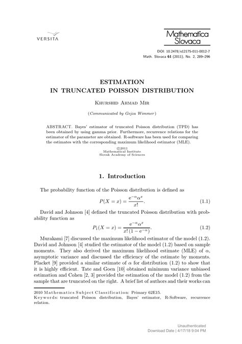 Pdf Estimation In Truncated Poisson Distribution