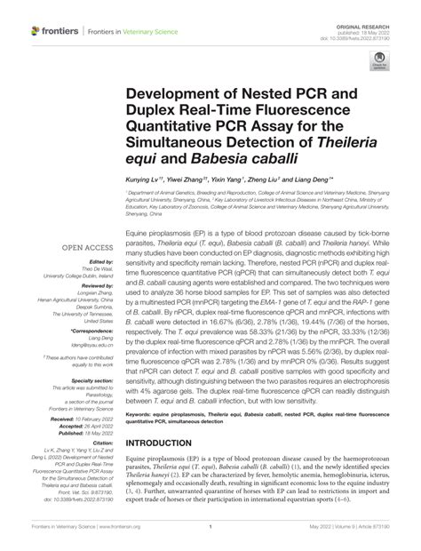 Pdf Development Of Nested Pcr And Duplex Real Time Fluorescence Quantitative Pcr Assay For The