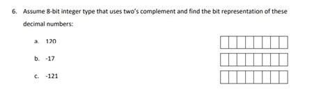 Solved 6 Assume 8 Bit Integer Type That Uses Twos