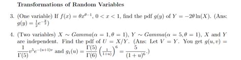 Solved Transformations Of Random Variables One Variable Chegg