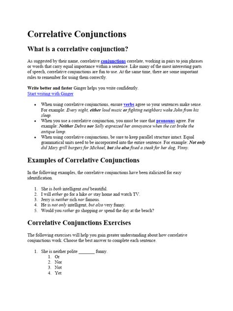 Correlative Conjunctions Pdf Sentence Linguistics Languages