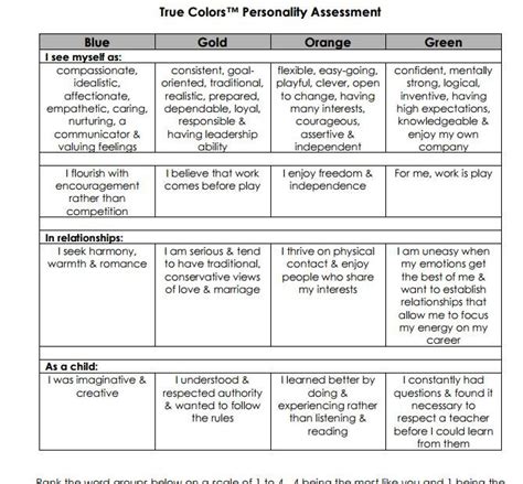 True Color Personality Test Printable Printable Calendars At A Glance