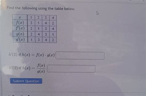 Solved Find The Following Using The Table Below H 2 If Chegg Com